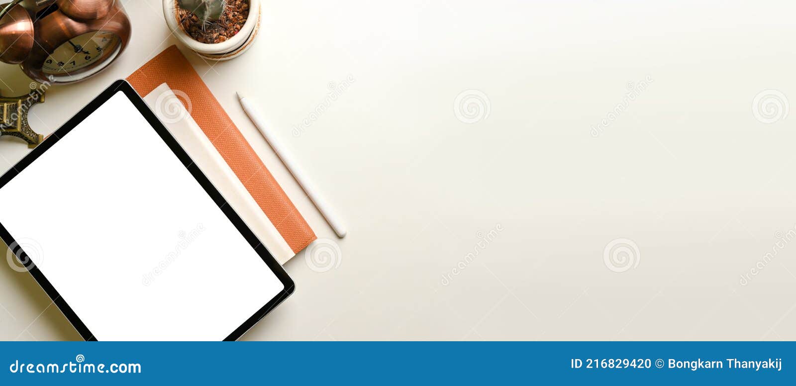 Top View of Simple Study Table with Digital Tablet, Stationery ...