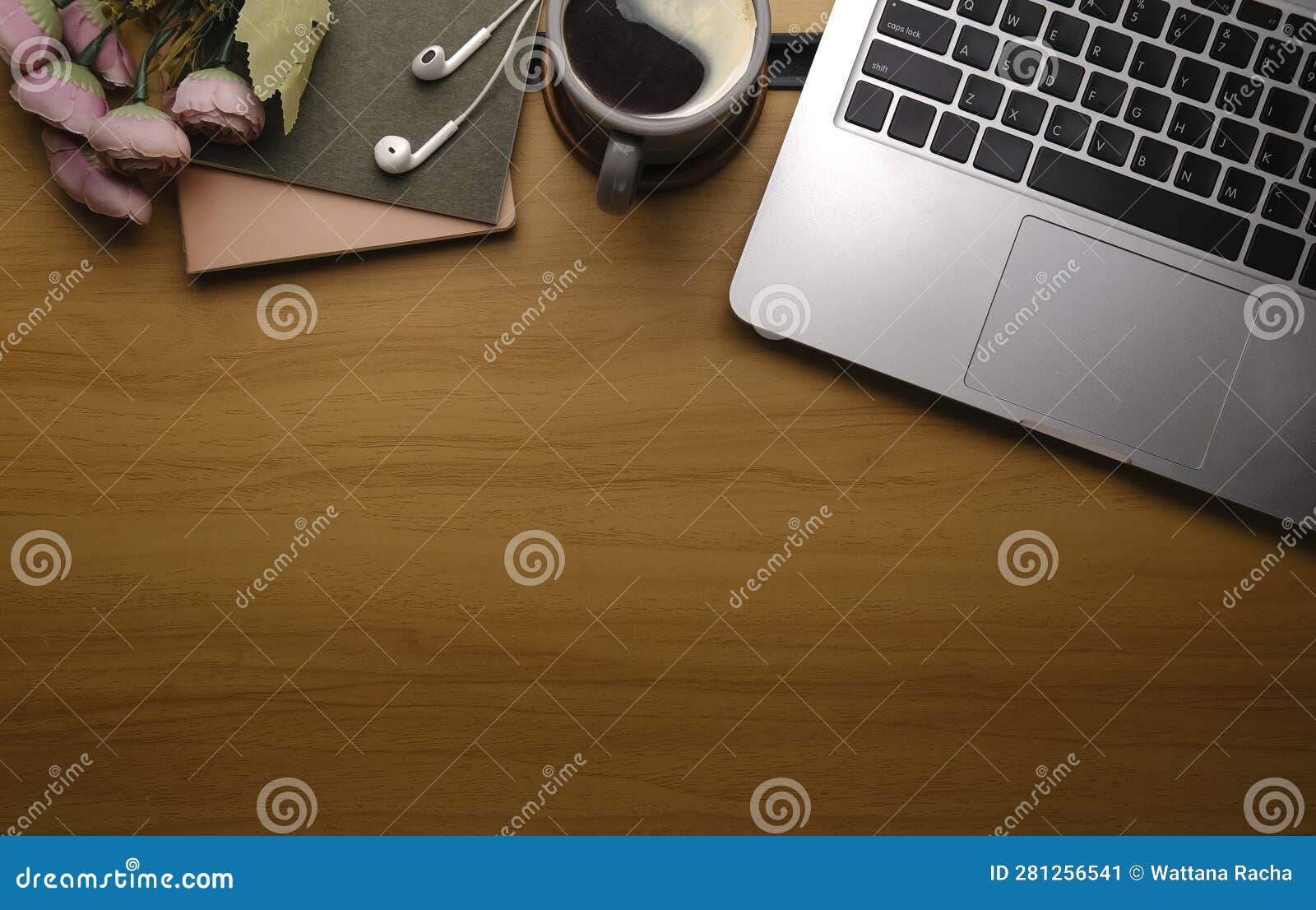 Top View Simple Workplace with Laptop Computer, Coffee Cup and Notebook ...