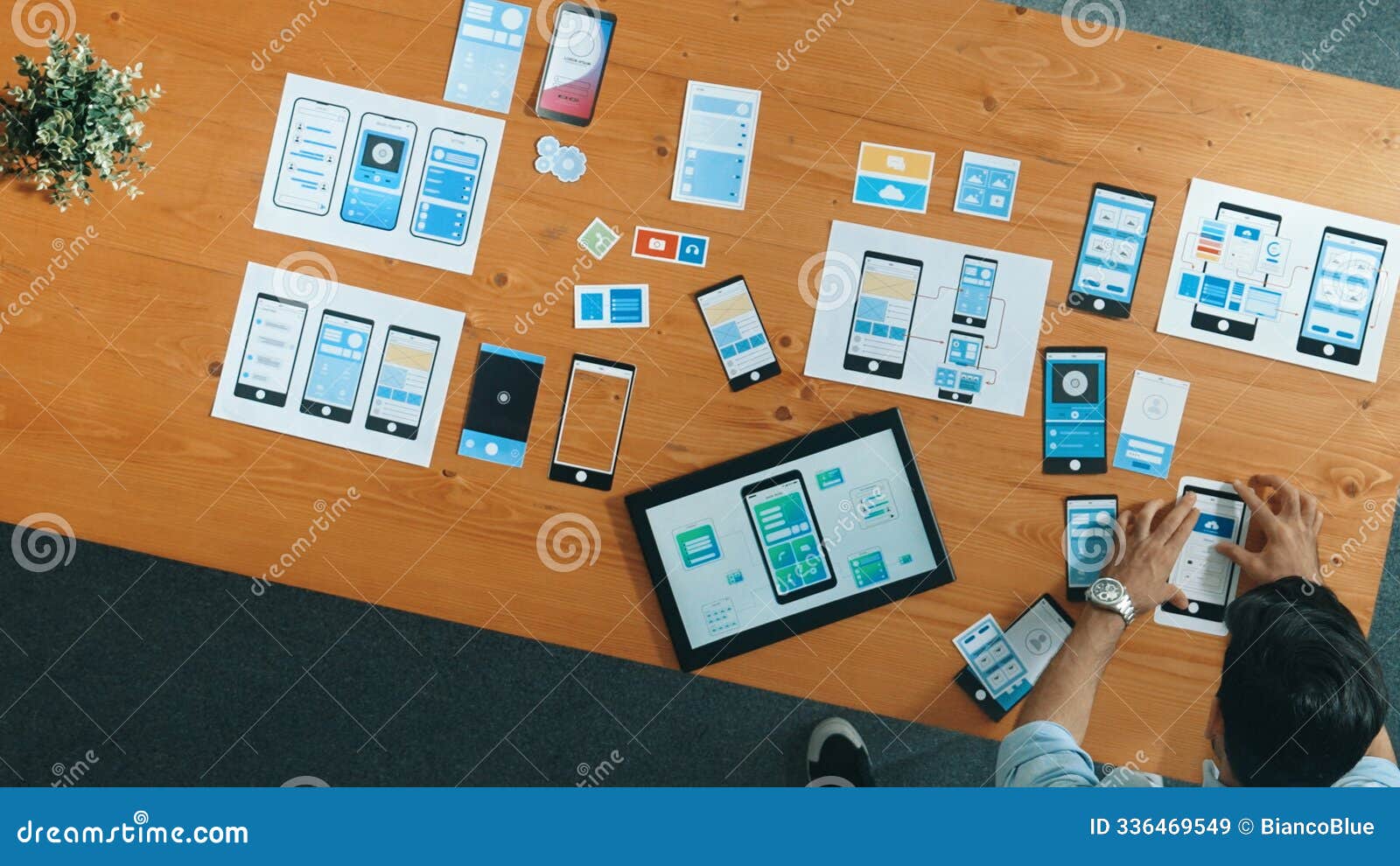 Top View of Skilled Developer Walking and Placing Ux Ui Software ...