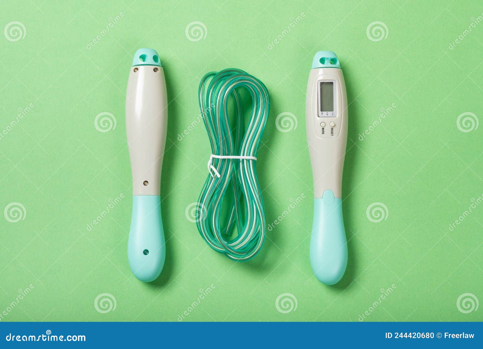 Skipping Rope with Digital Counters on Green Background Stock Photo ...