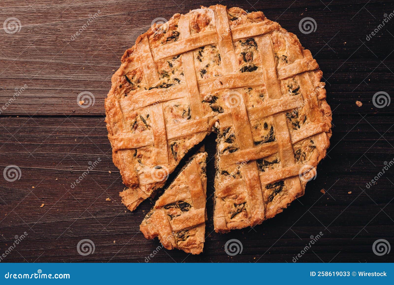 Top View of a Slice Cut and Separated from a Baked Lattice Pie on a ...
