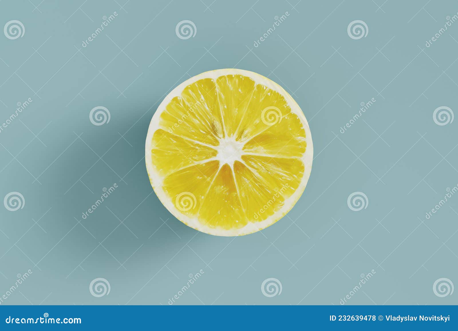 Top View of a Slice of Lemon on a Blue Background Stock Illustration ...
