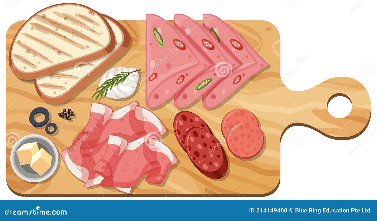 Top View of Sliced Meat Set on a Cutting Board Isolated Stock Vector ...