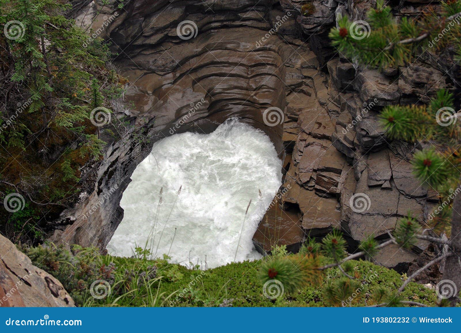 Top View of a Small Stream Surrounded by Rock Formations in Alberta ...