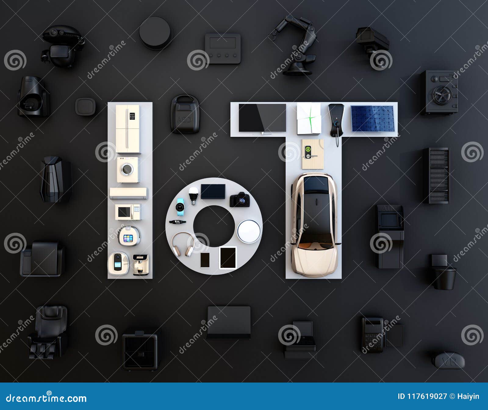 Top View of Smart Appliances on Black Background Stock Illustration ... Top View of Smart Appliances on Black Background Stock Illustration ...