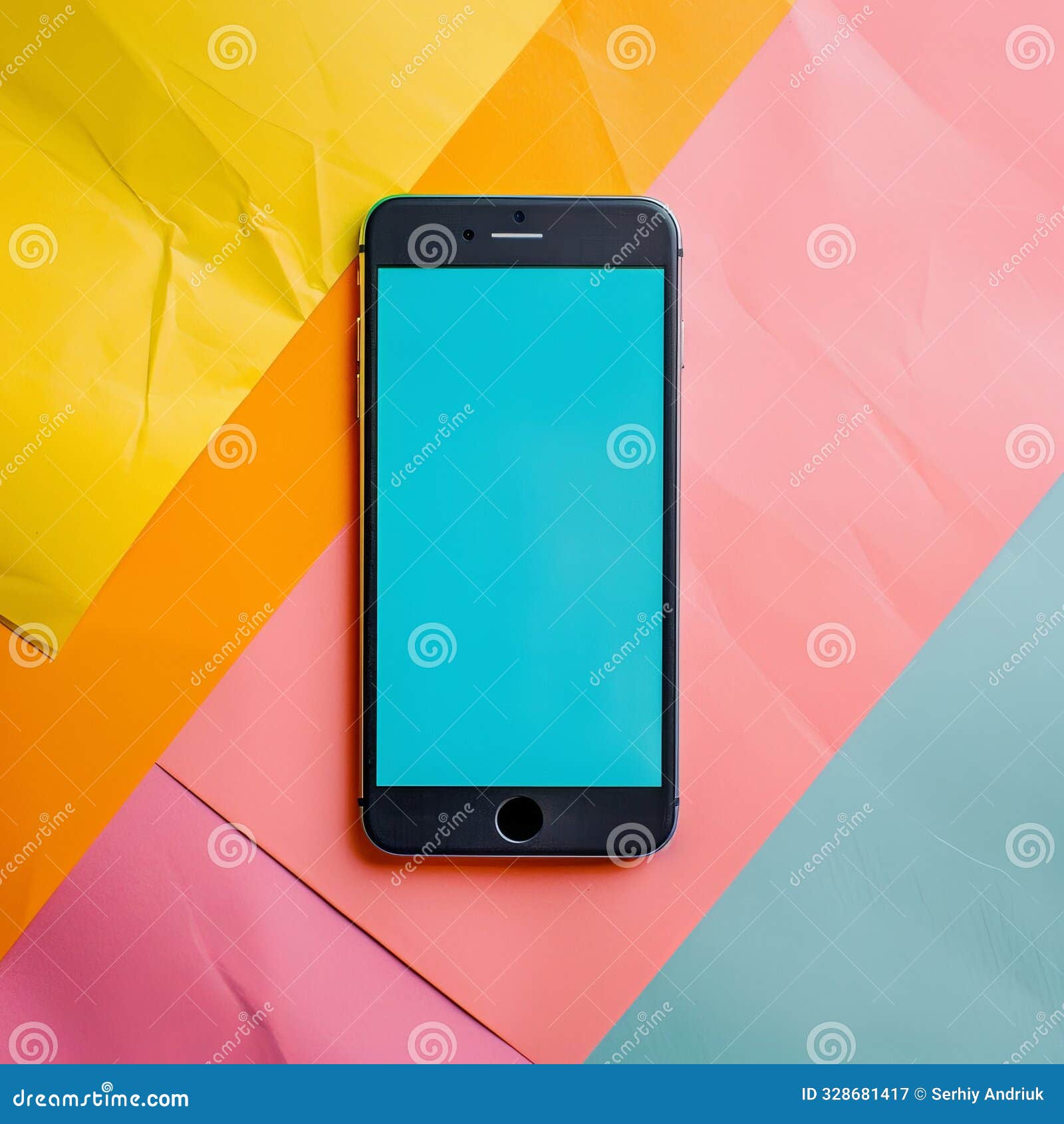 Top View of Smartphone with Blank Screen on Colorful Background, Flat ...