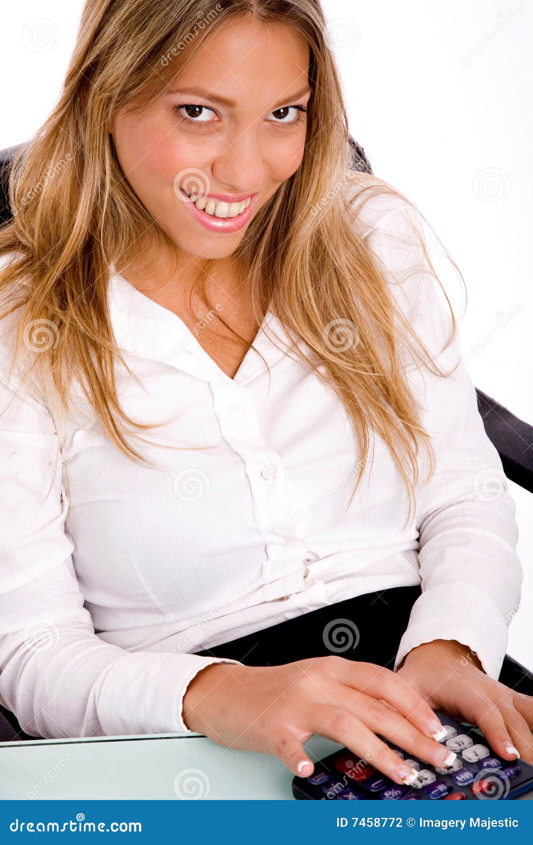 Top View of Smiling Accountant with Calculator Stock Photo - Image of ...
