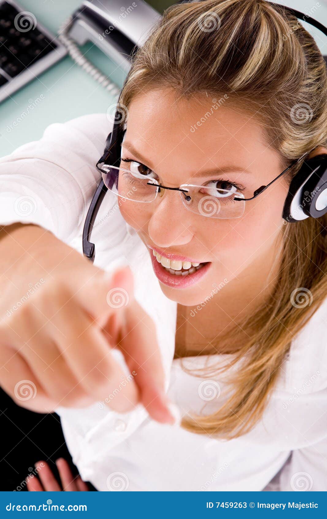 Top View of Smiling Service Provider Pointing Up Stock Image - Image of ...