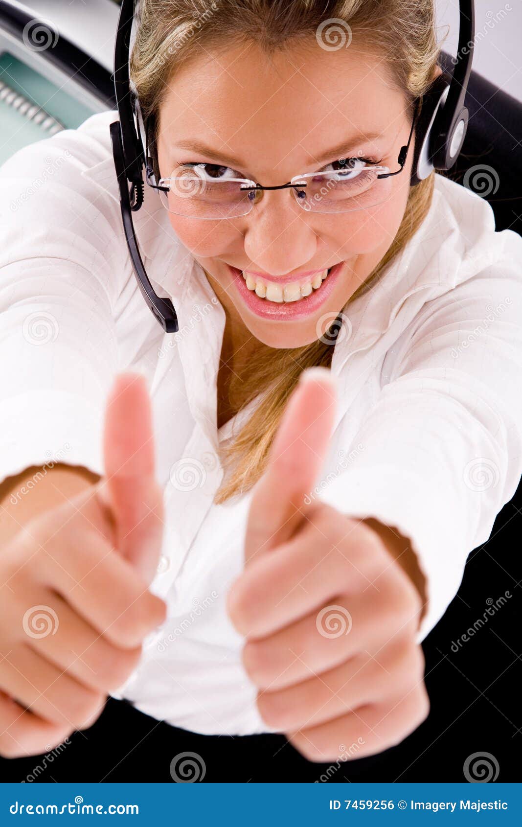 Top View of Smiling Service Showing Thumb Up Stock Photo - Image of ...