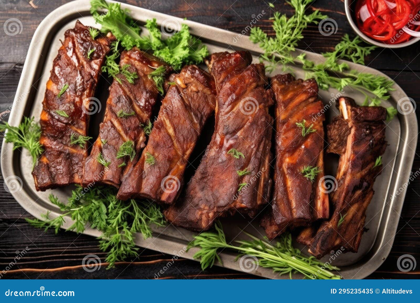 Top View of Smoked Ribs on a Large Platter Stock Image - Image of food ...