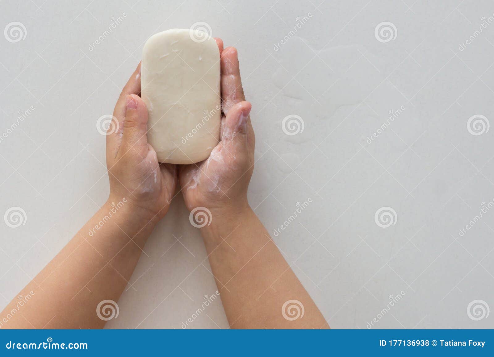 Top View Of Soaped Child And Woman Hands Holding Soap On The White ...