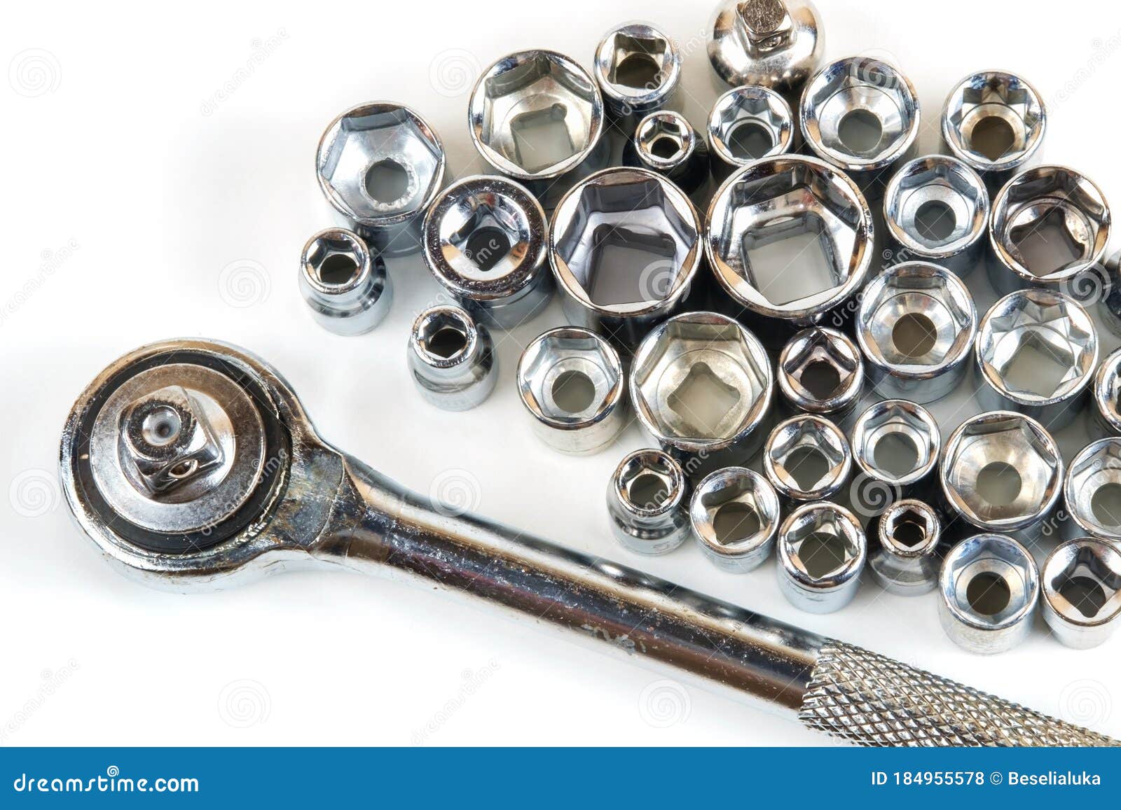 Top View of the Socket Spanner Wrench and Various Wrench Heads Closeup ...