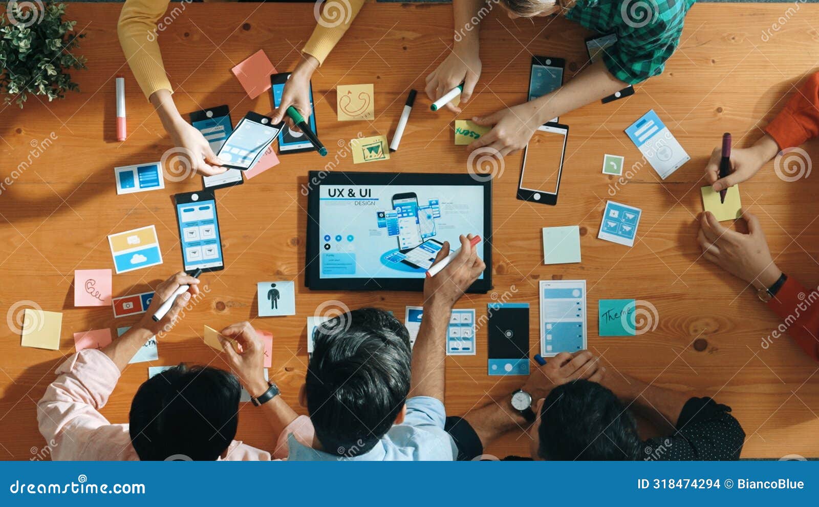 Top View of Software Developer Team Looking Ux Design from Tablet. Convocation. Stock Photo ...