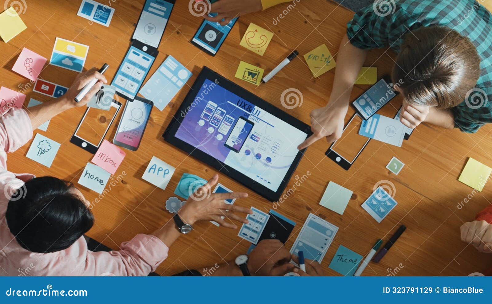 Top View of Software Developer Team Looking Ux Design from Tablet ...