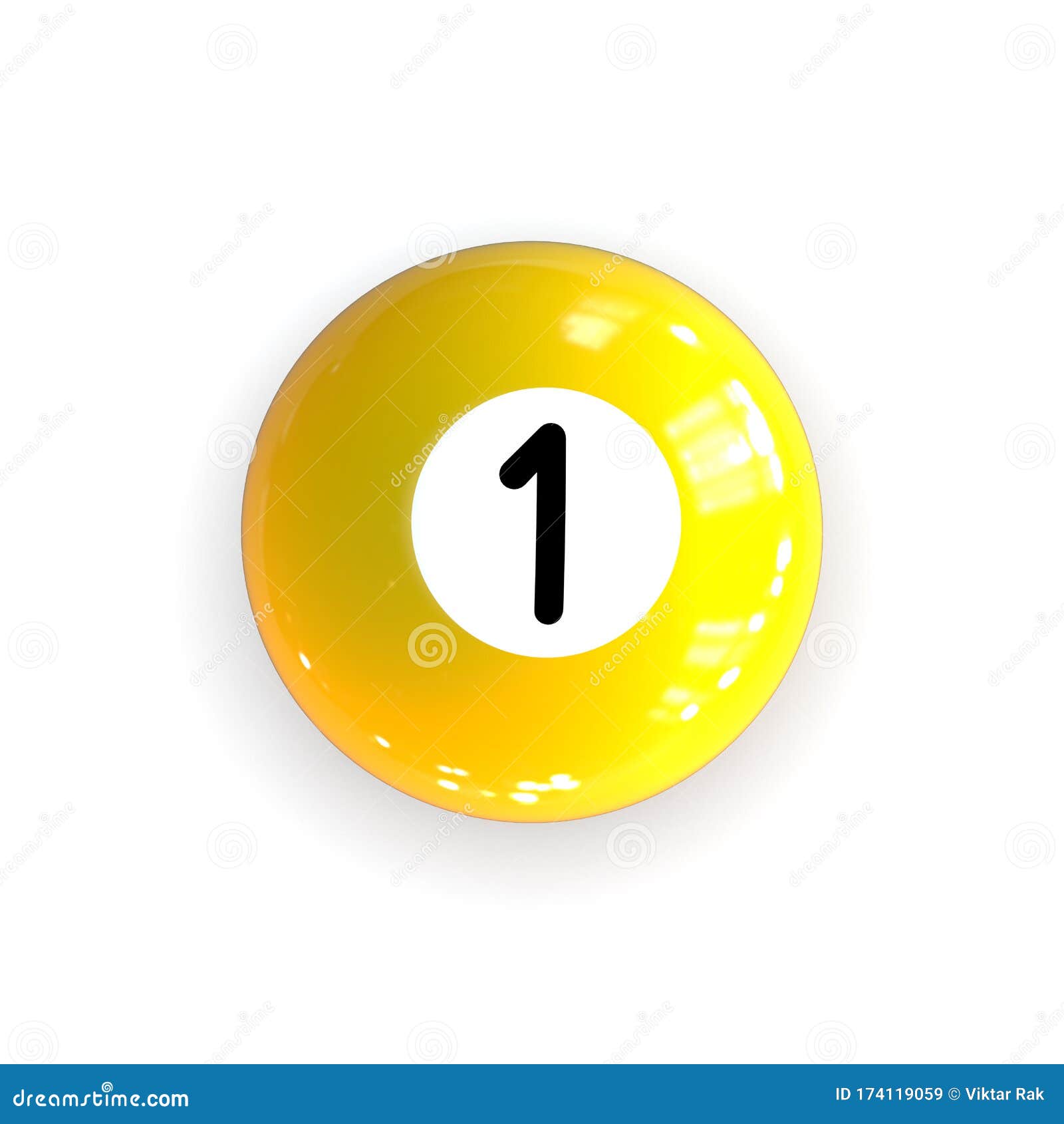 Top View of Solid Yellow Pool Billiard Ball Number One 1 Isolated on ...