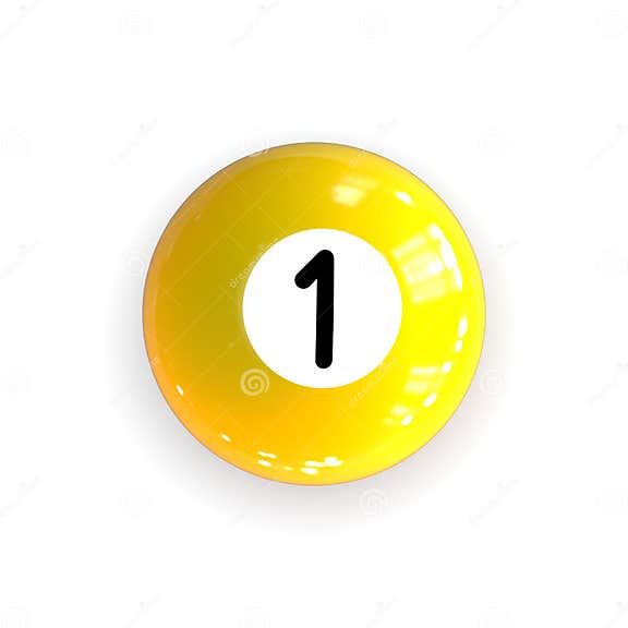 Top View of Solid Yellow Pool Billiard Ball Number One 1 Isolated on ...