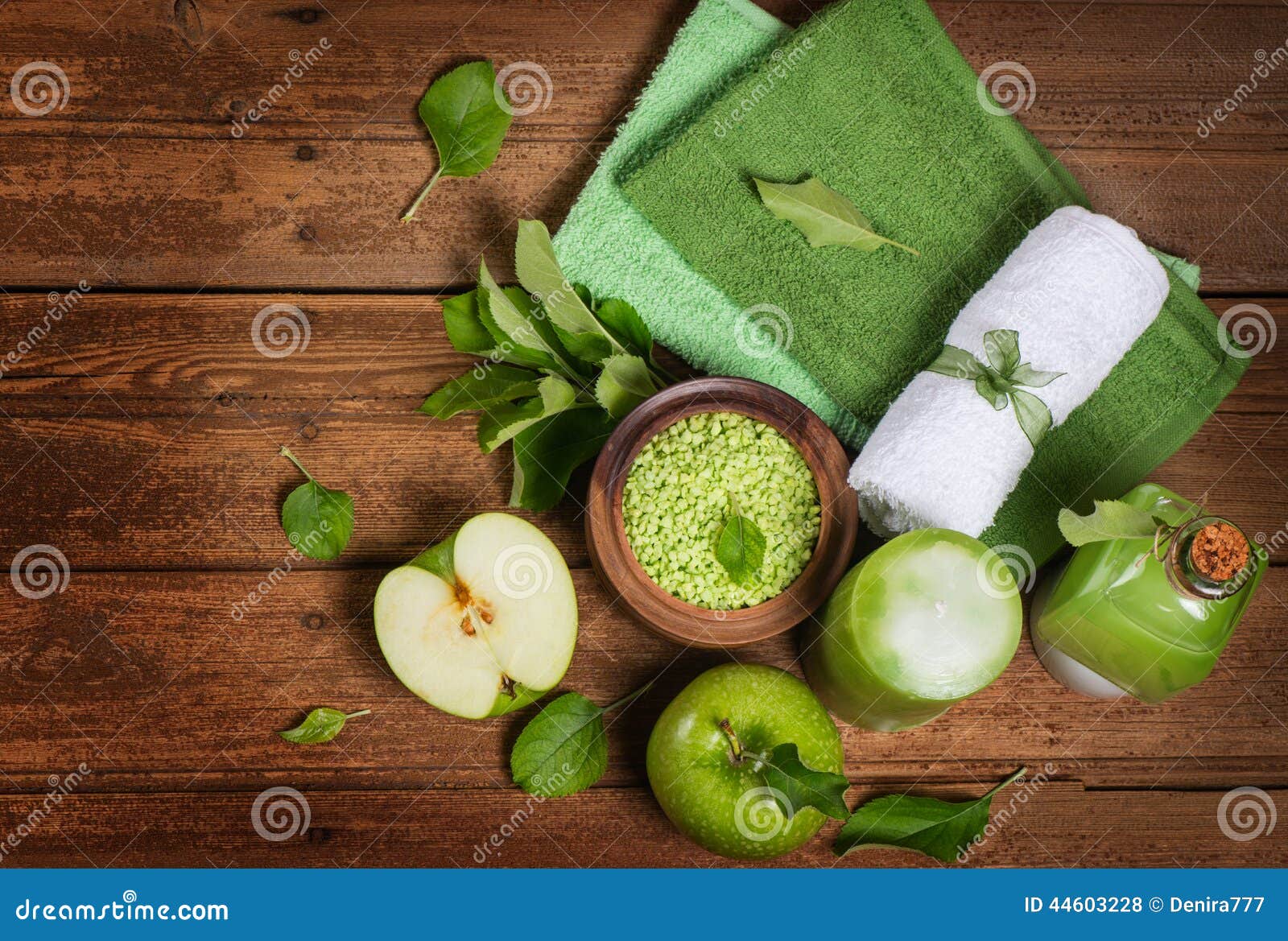 Top View of a Spa Concept with Green Apple Stock Photo - Image of rope ...