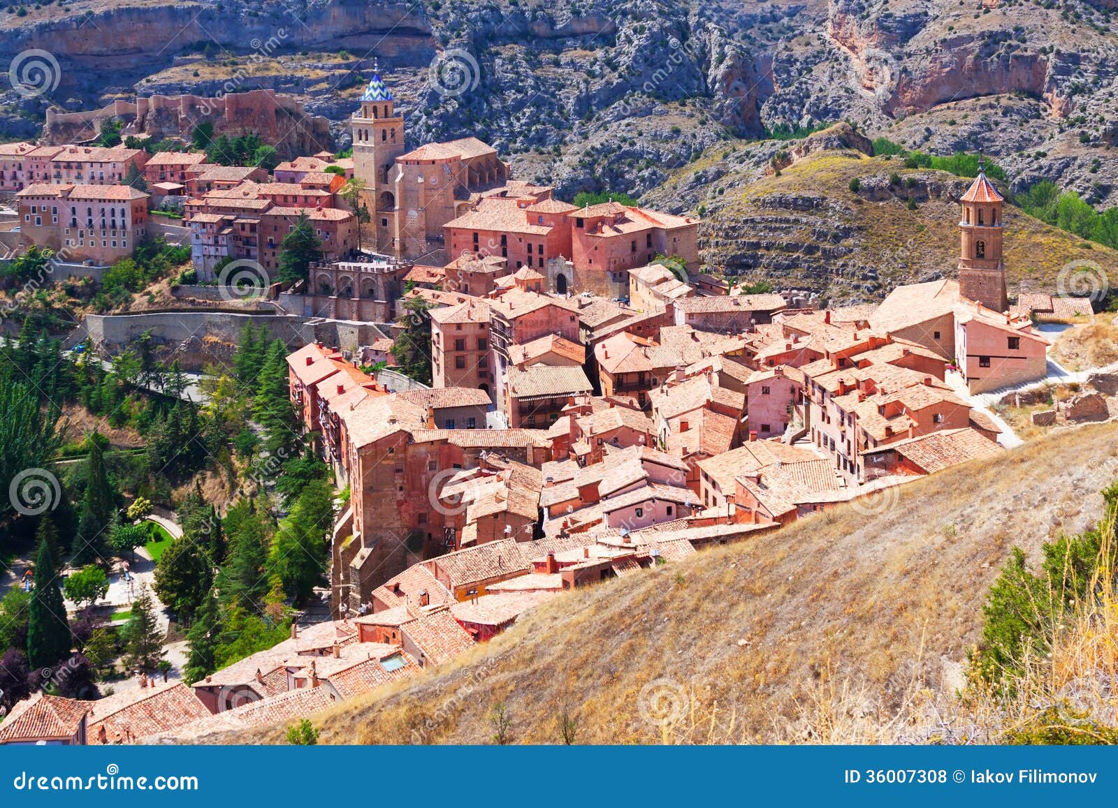 Top View of Spanish Mountains Town Stock Photo - Image of albarracin ...
