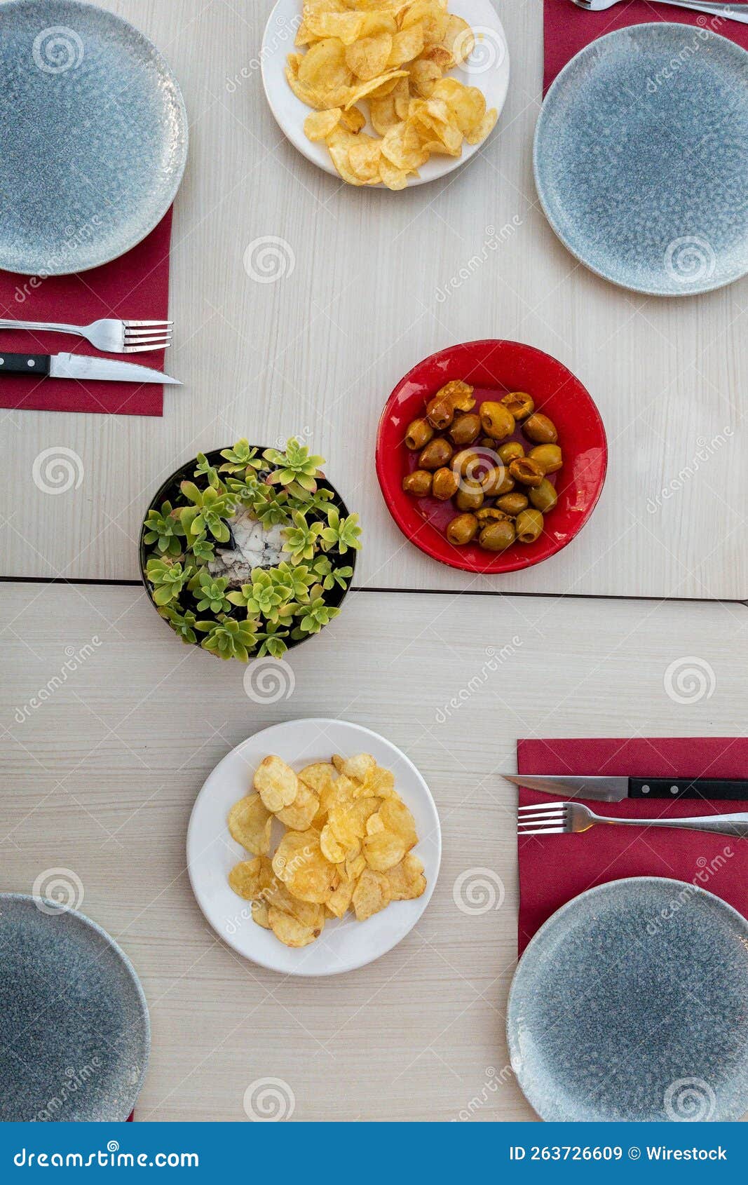 Top View of Spanish Tapas with Dishes on a Wooden Table Stock Image ...