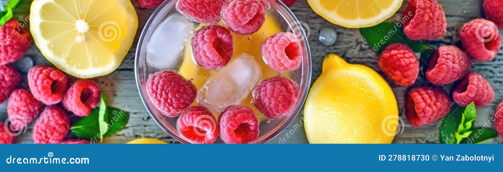 Top View Sparkling Raspberry Lemonade with Fresh Raspberries Banner ...