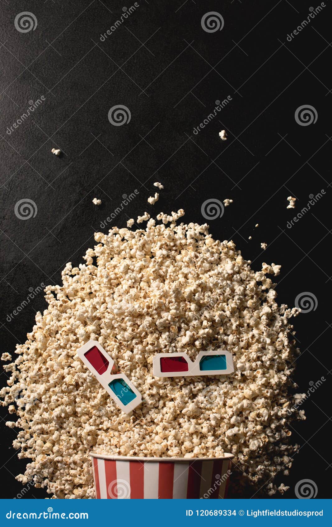 Top View of Spilled Popcorn with 3d Glasses Stock Photo - Image of view ...