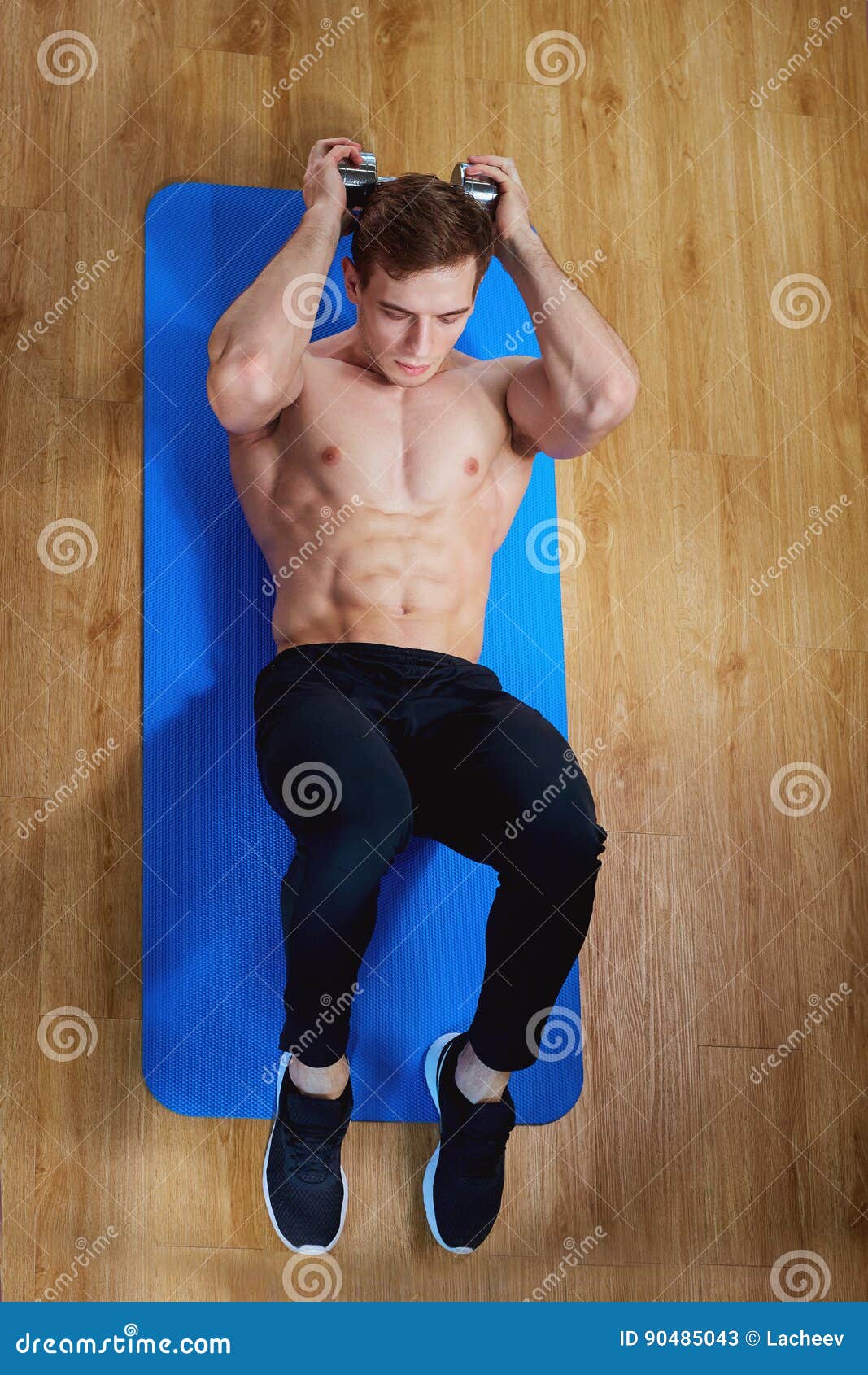 Top View Sport.Man Athlete Doing Exercise Training on the Floor Stock ...