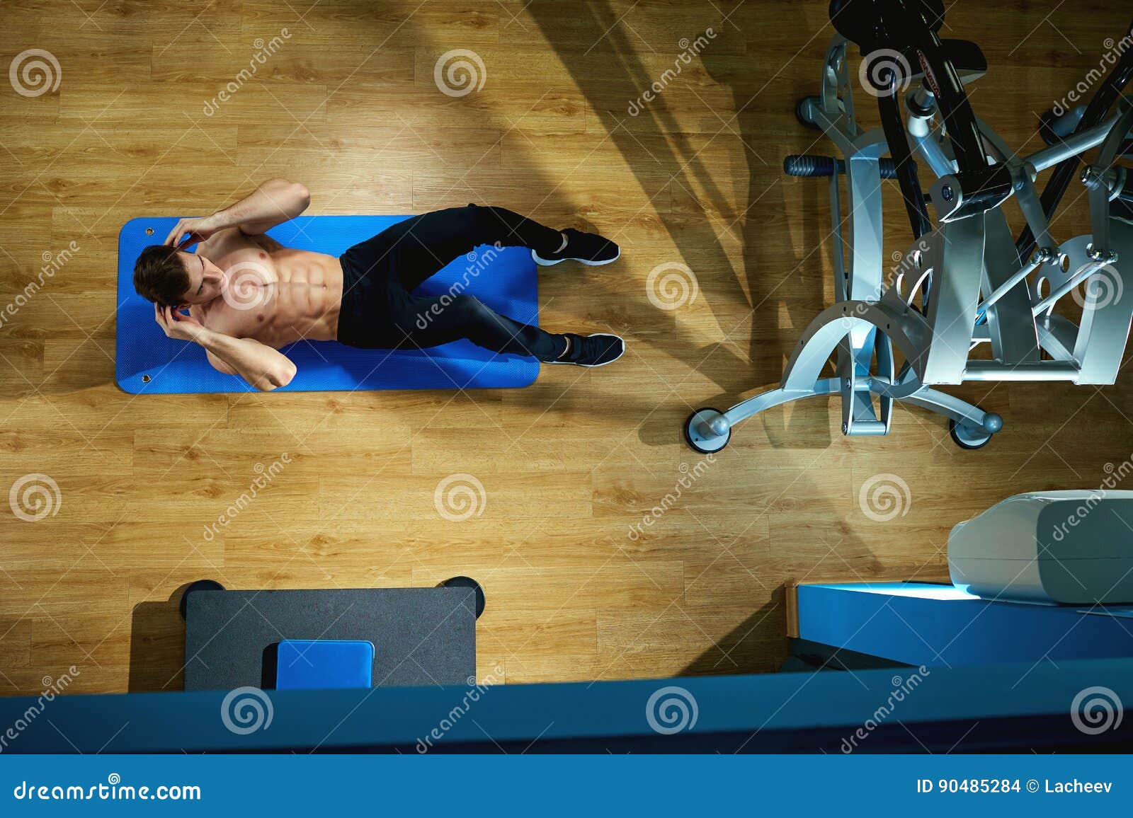 Top View Sport.Man Athlete Doing Exercise Training on the Floor Stock ...