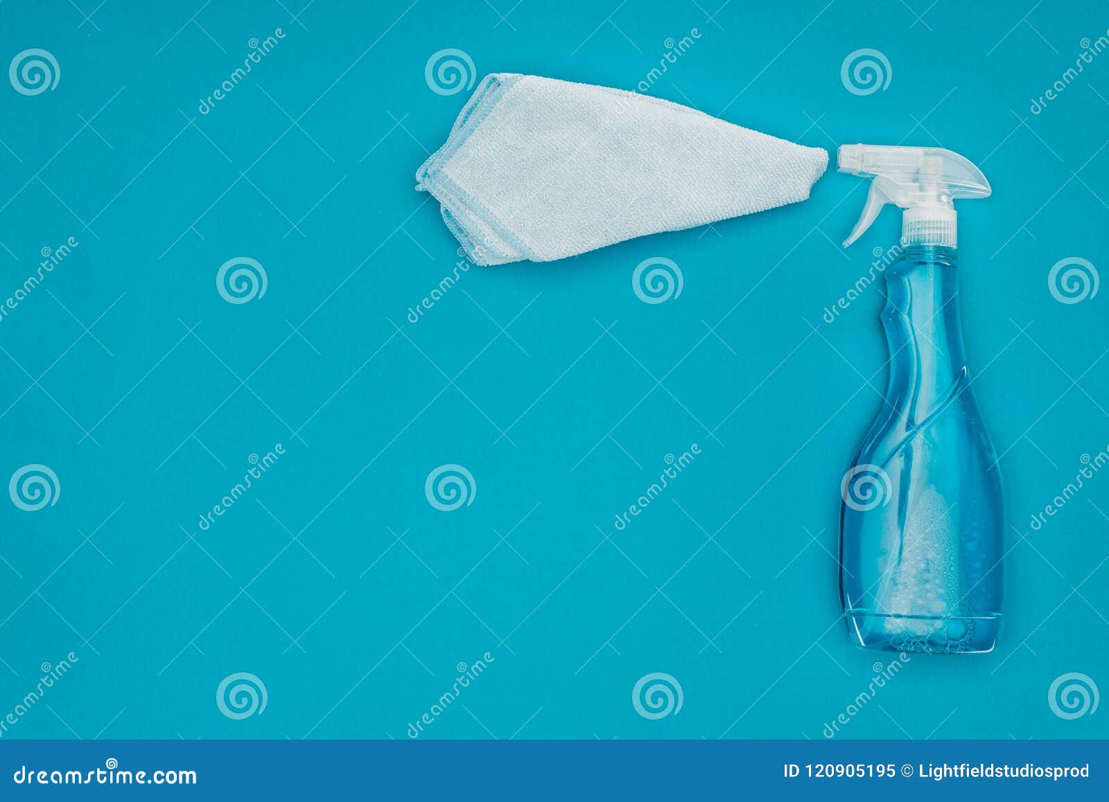 Top View of Spray Bottle and Rag Stock Image - Image of cleaning ...