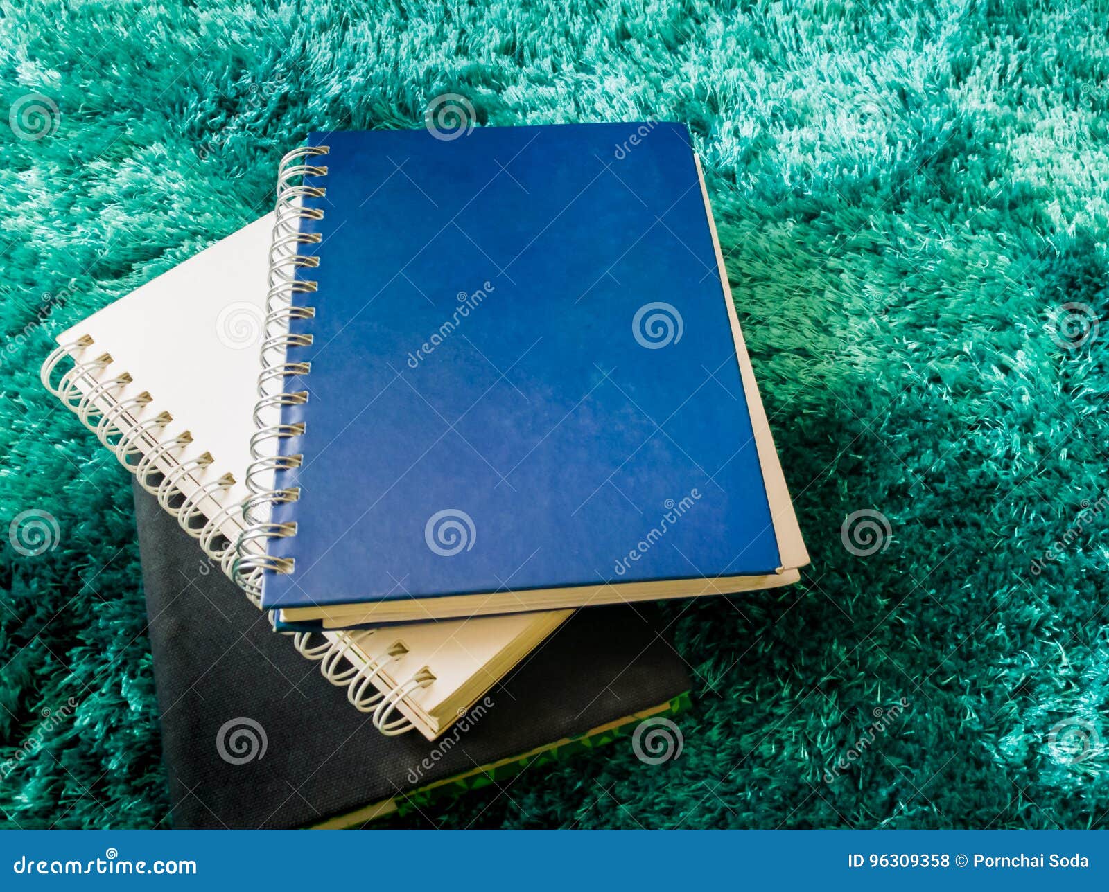 Top View Stack of Book on the Carpet Stock Photo - Image of white ...