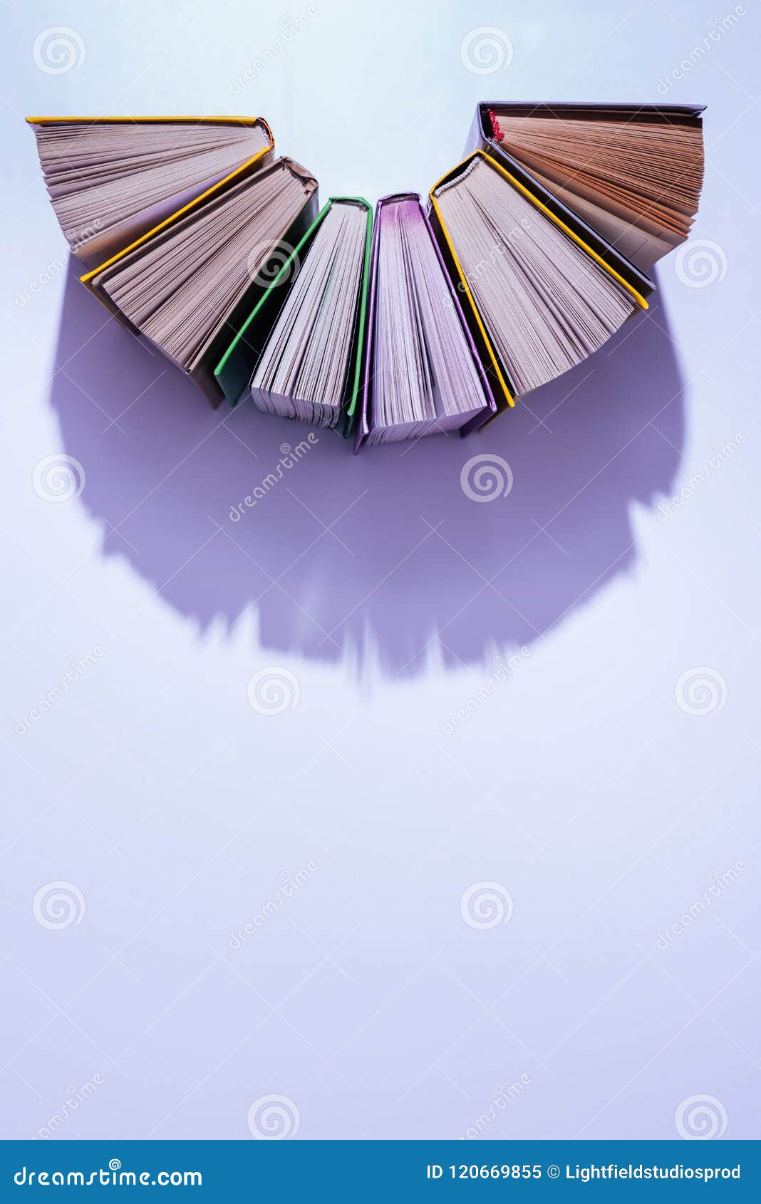Top View of Stack of Books in Half Circle Stock Image - Image of study ...