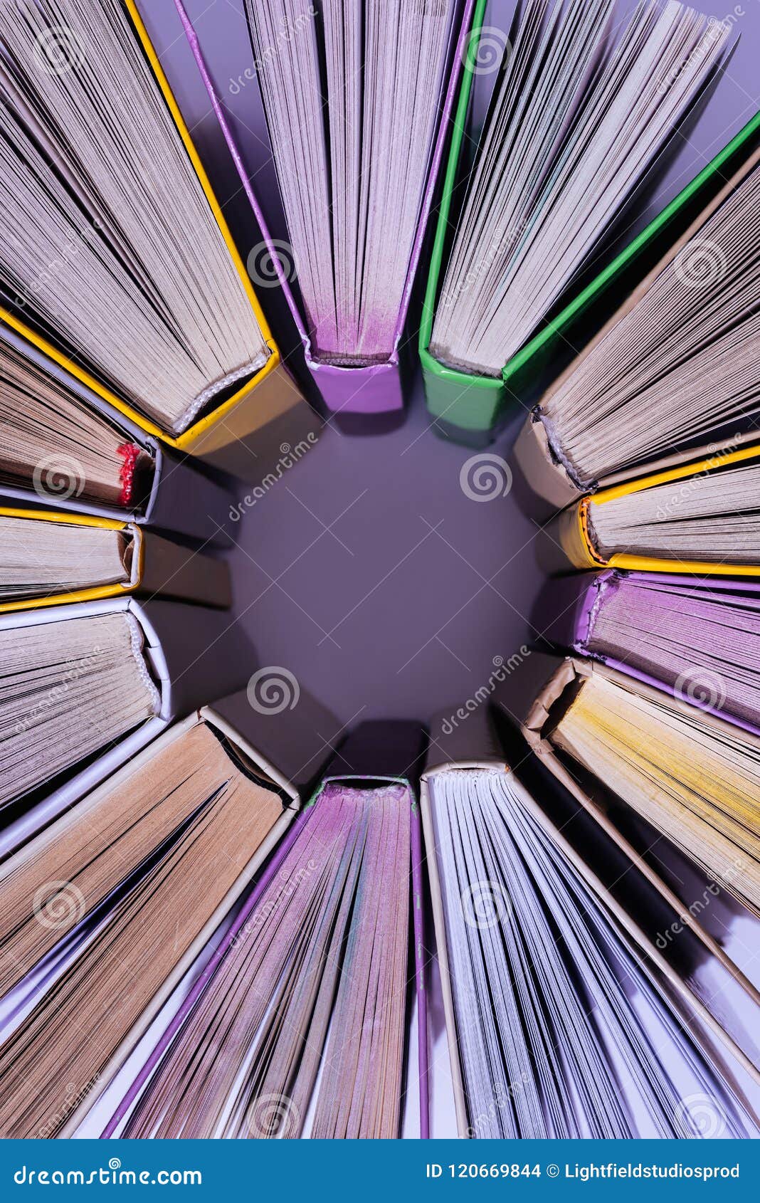 Top View of Stack of Colored Books in Circle Stock Photo - Image of ...