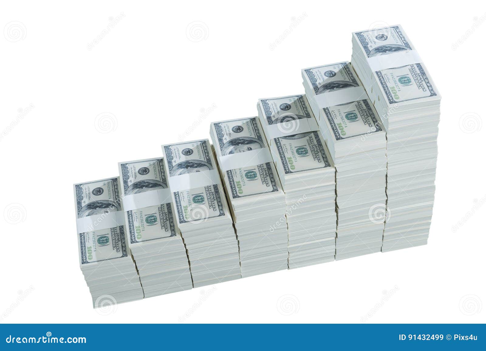 Top View of Stack of Dollars in Increasing Steps on White Background ...