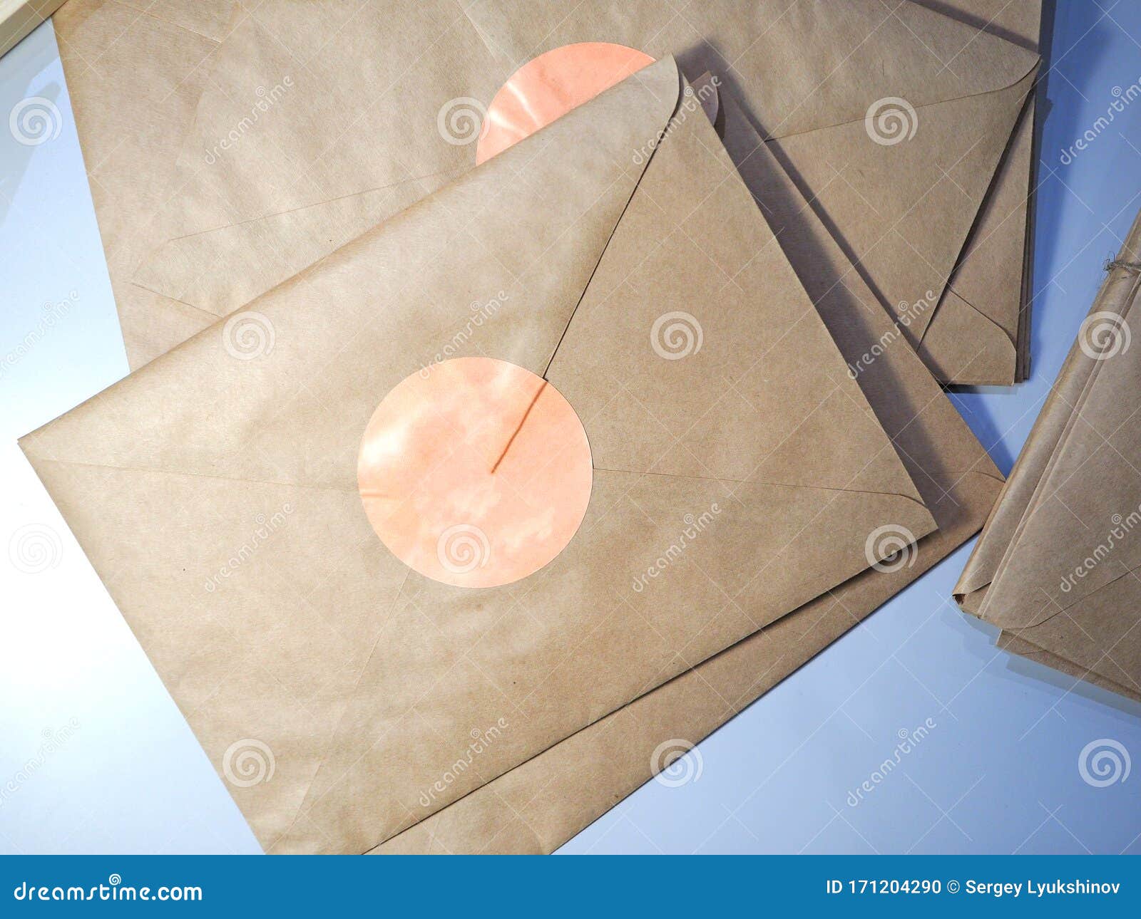 Top View of a Stack of Letters in Kraft Envelopes Lying on the Table ...