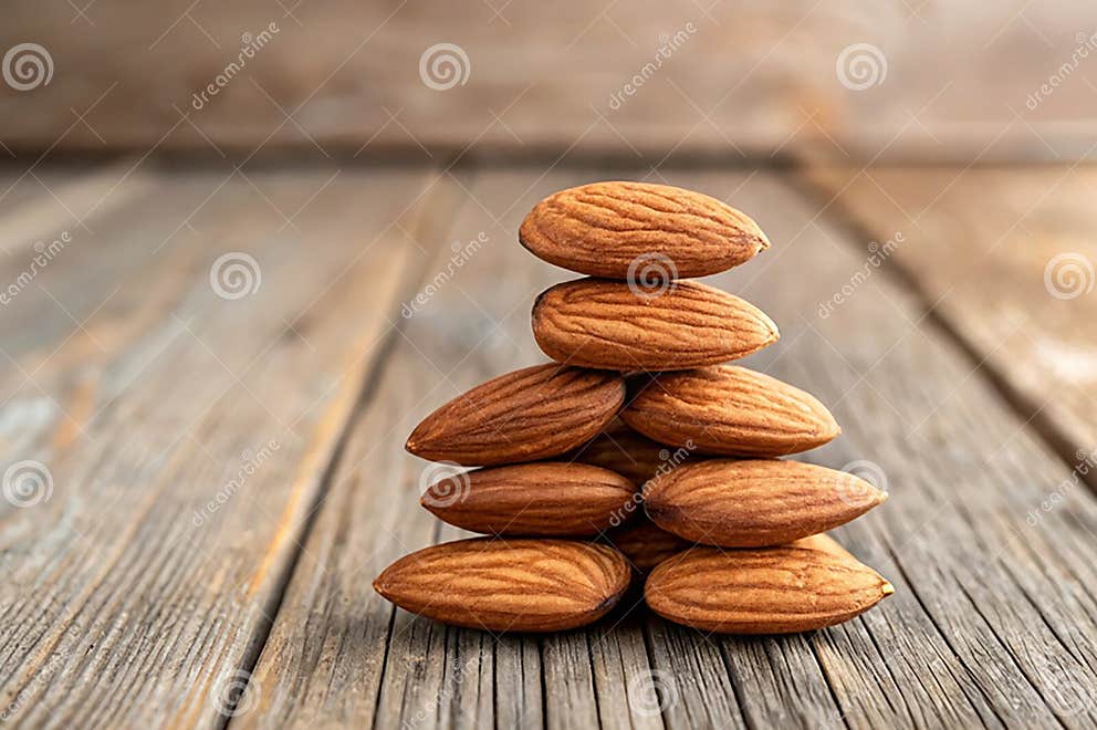 A Stack of Almonds Over Rustic Background Stock Illustration ...