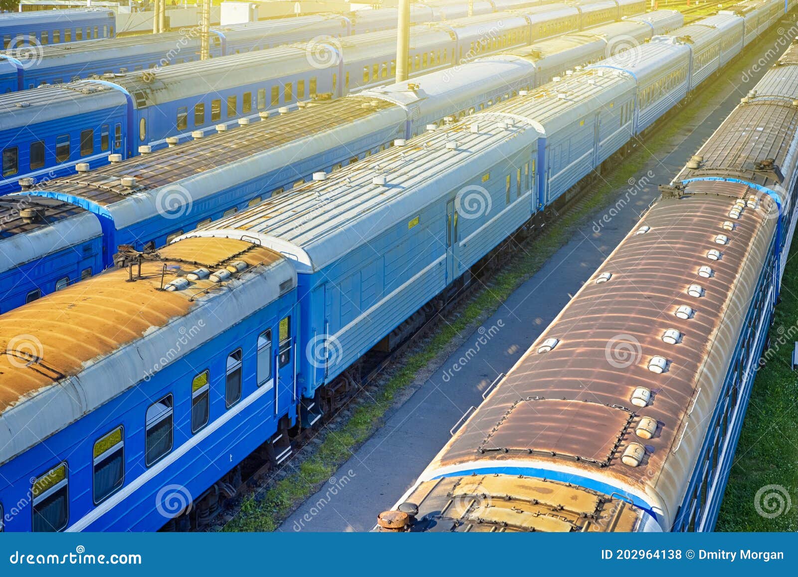 Top View of Standard Blue Railway Carriages at Station Platforms at ...