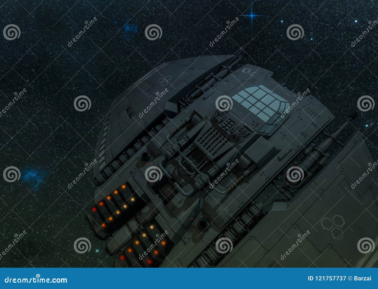 Top View of a Sci-fi Starship in the Outer Space. Stock Illustration ...