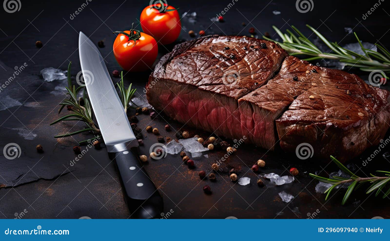 Top view of steak stock photo. Image of herb, food, table - 296097940
