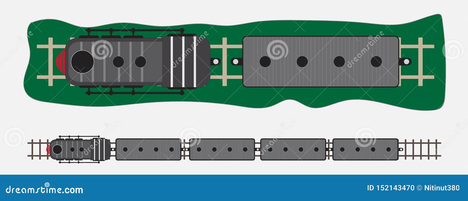 Top View Of Steam Locomotive And Passenger Stock Illustration ...