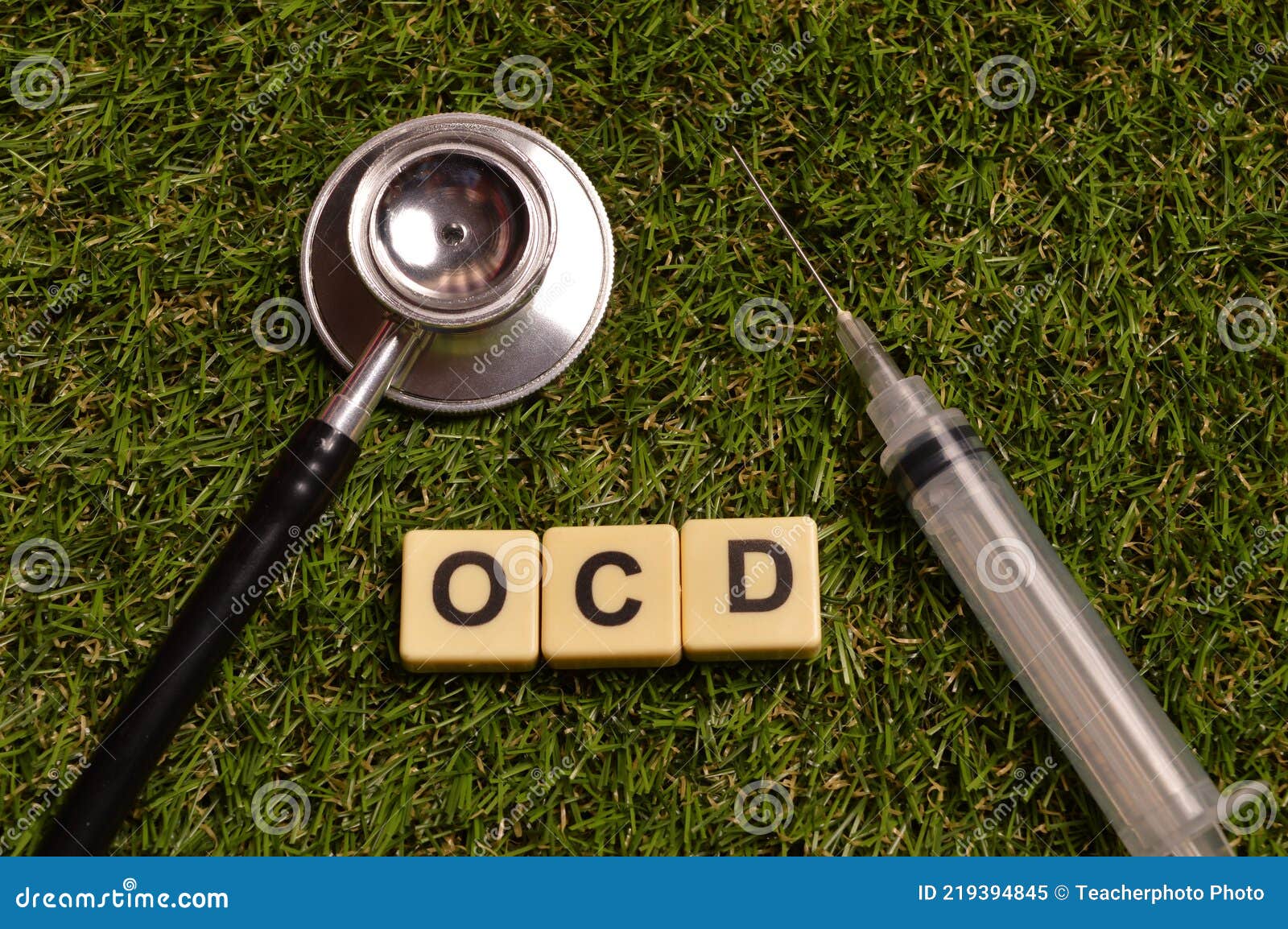 Top View of Stethoscope, Syringe and Alphabet Letters with Text OCD ...