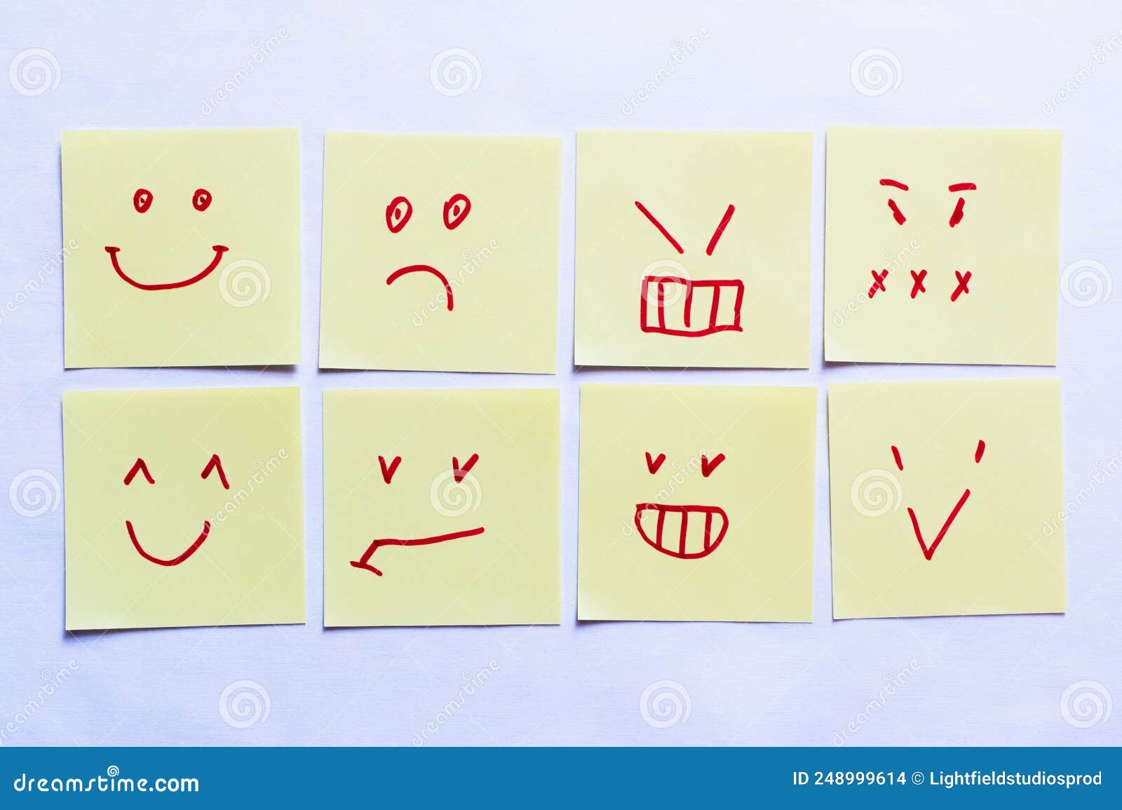 Top View of Sticky Notes with Stock Photo - Image of emoticons, white ...