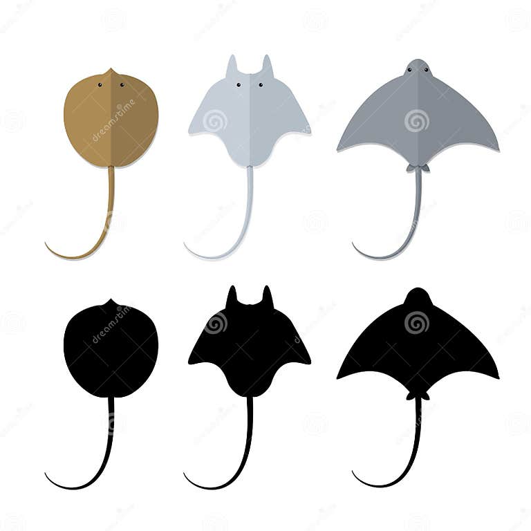 Top View, Stingray in Flat and Silhouette Style Stock Vector ...