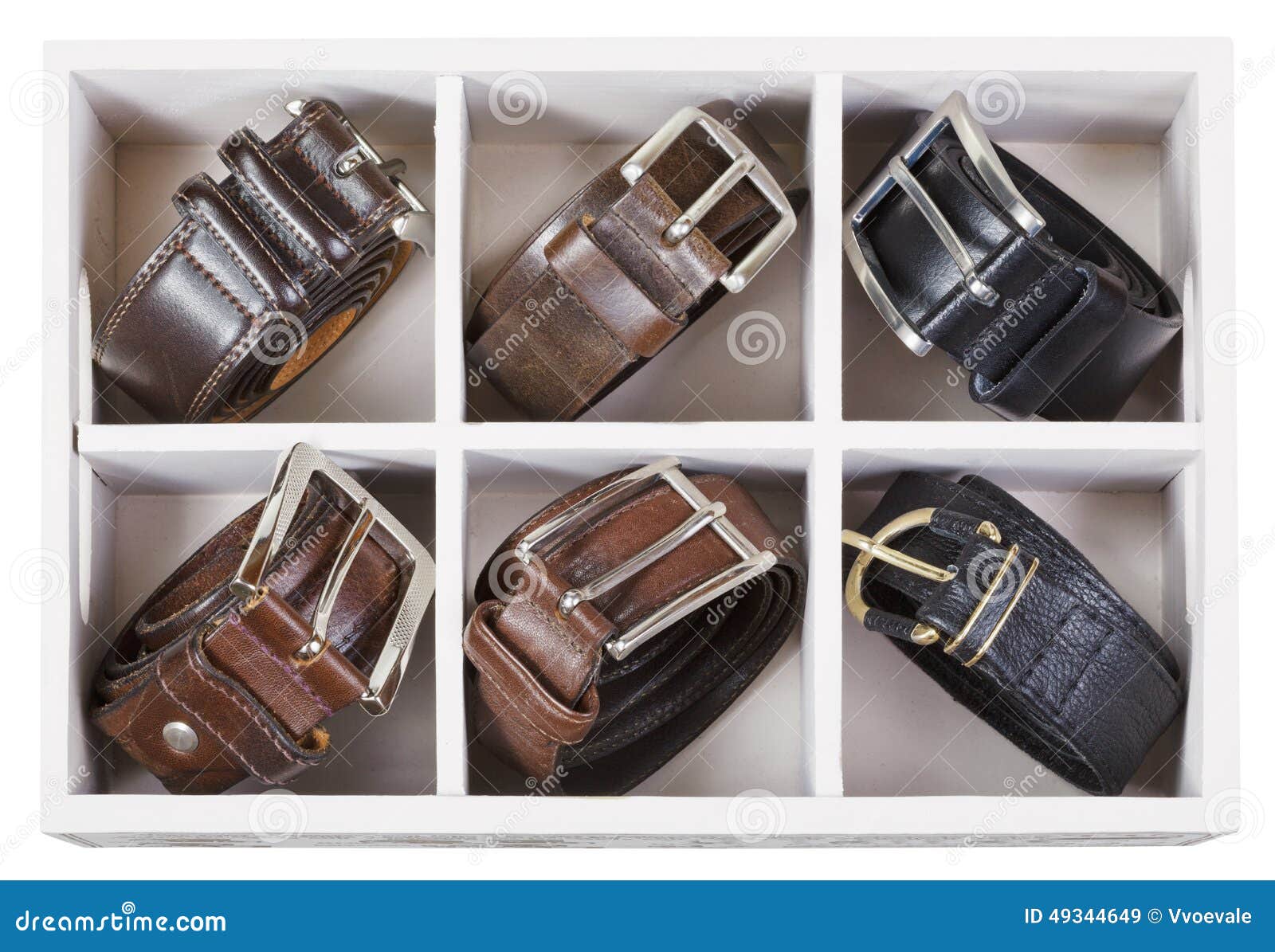 Top View of Storage Box with Leather Belts Stock Image - Image of white ...