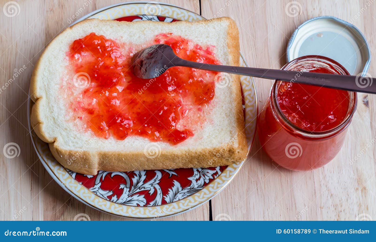 Top View Strawberry Jam with Bread; Fruit Jam Stock Image - Image of ...