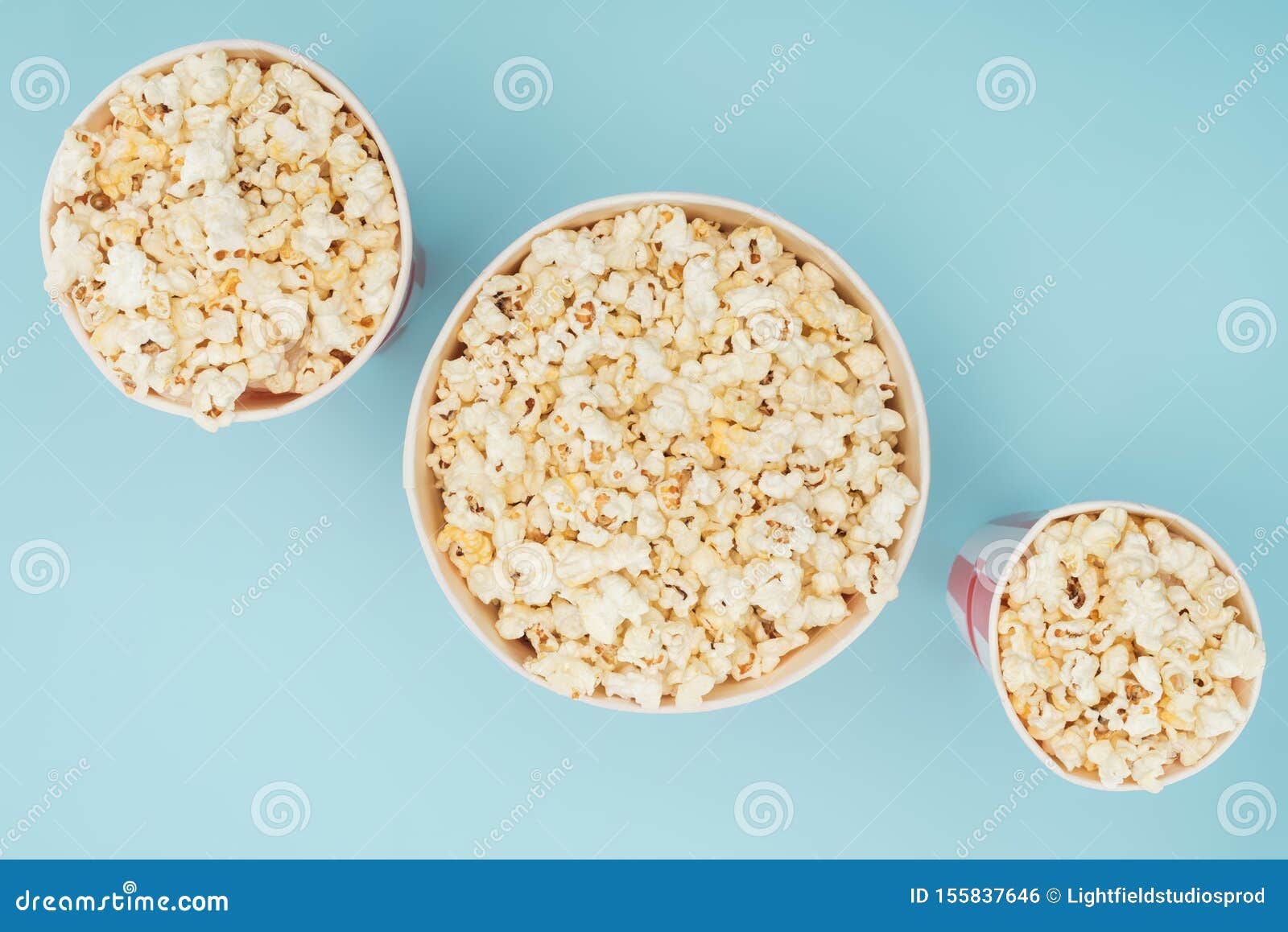 Top View of Striped Popcorn Buckets of Different Sizes Isolated Stock ...