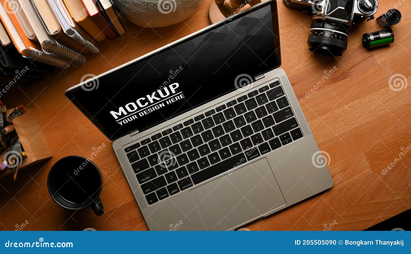 Top View of Study Table with Laptop, Books, Camera and Stationery Stock ...