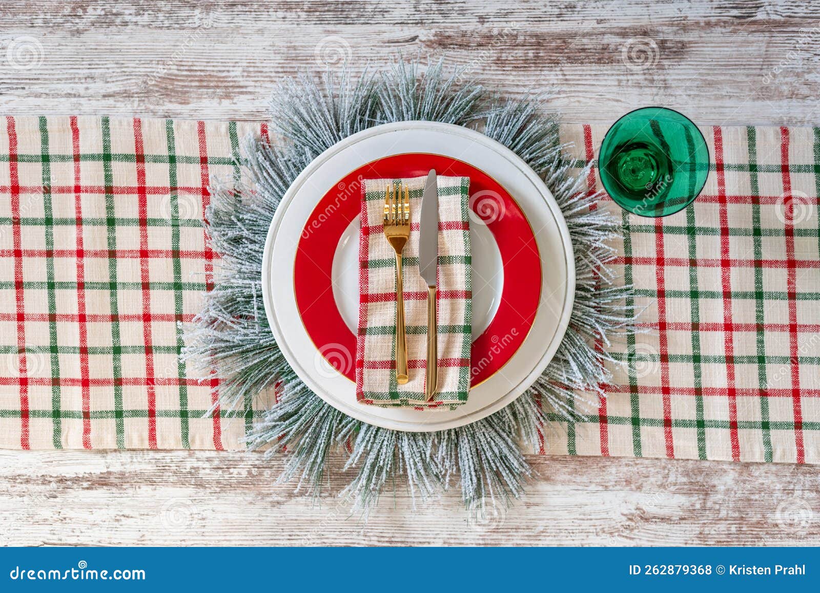 Top View of a Stylish Red and Green Holiday Table Setting Stock Photo ...