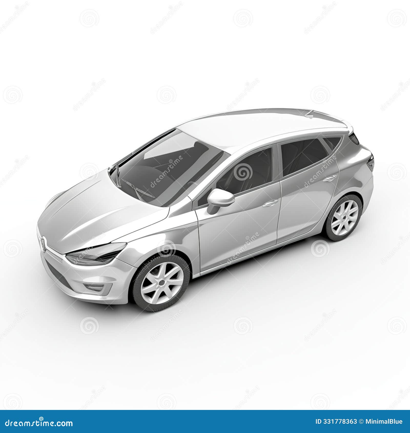 Top View of a Stylish Silver Compact Car on a White Background with ...