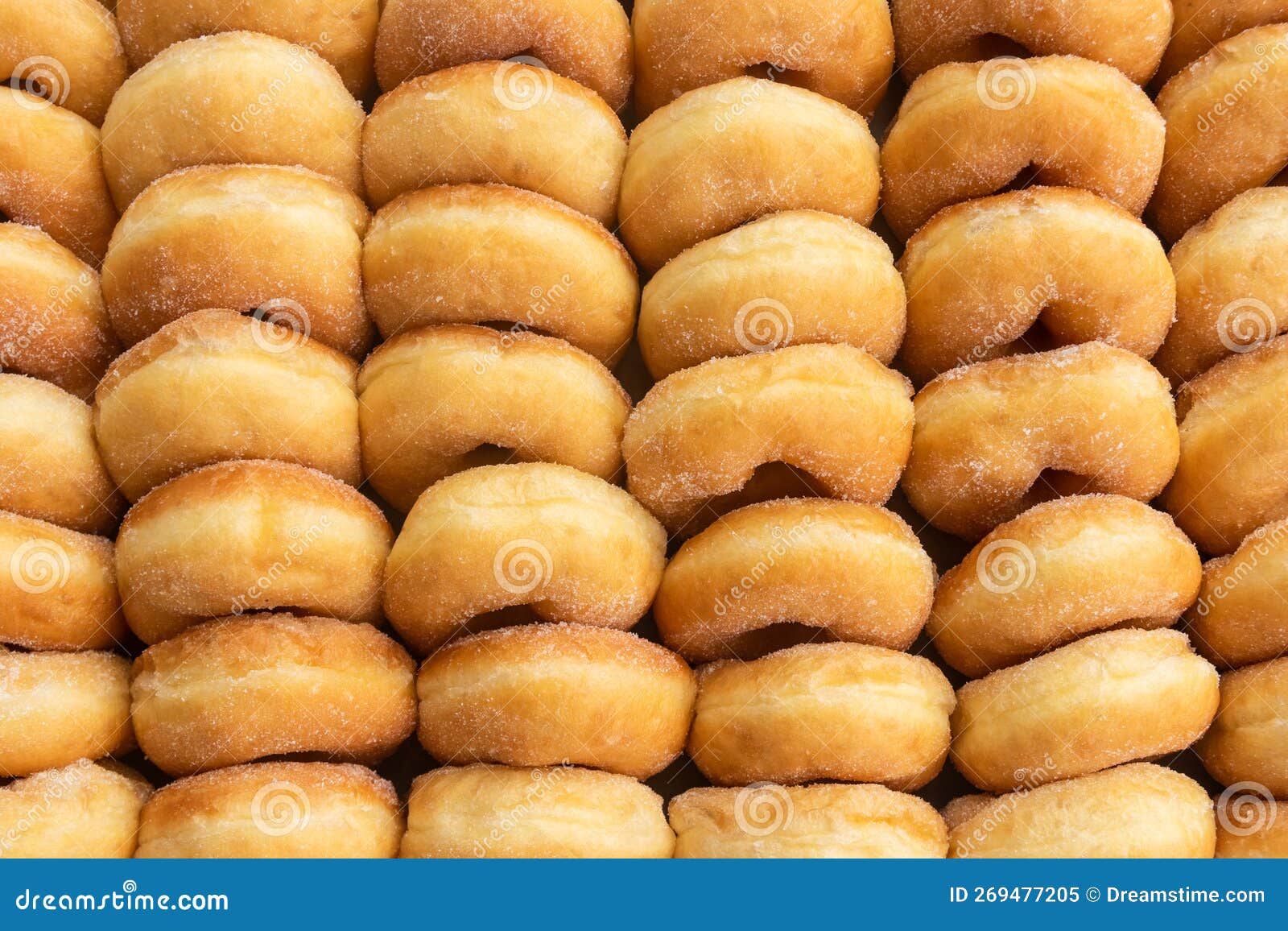 Row of Sugar Donuts. Top View Shot Stock Image - Image of food, baked ...