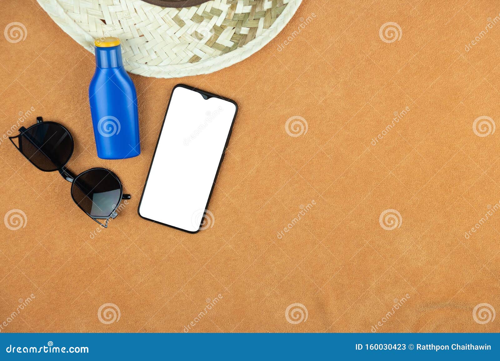 Top View Sunglasses and Sunscreen Lotion with Mobile Phone Stock Image ...