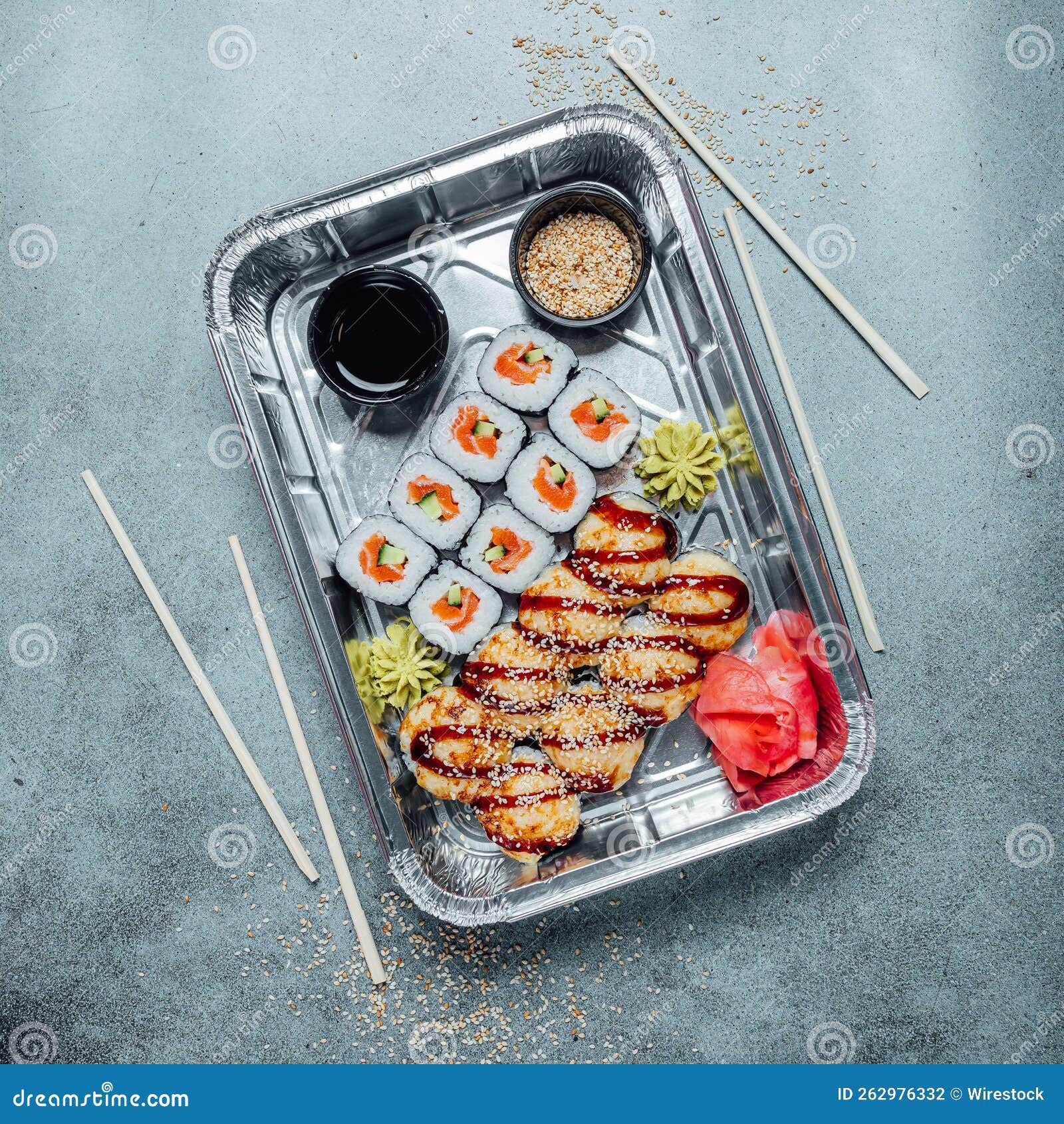Top View of Sushi Set with Sticks Stock Photo - Image of sushi, healthy ...